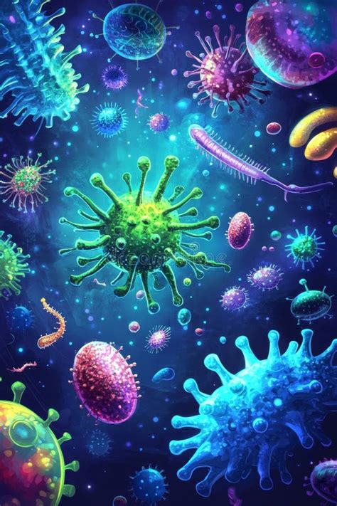Microscopic World A Colorful Array Of Bacteria And Virus Cells In An Abstract Scientific