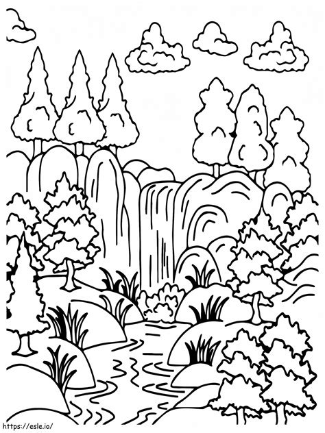Air Terjun Hutan Gambar Mewarnai