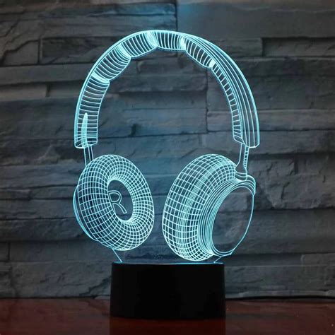 3D LED Headset Lamp 7 Color Change Optical Illusion Touch Mood Lampara