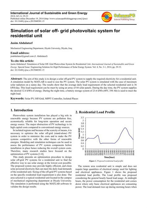 Pdf Simulation Of Solar Off Grid Photovoltaic System For Article
