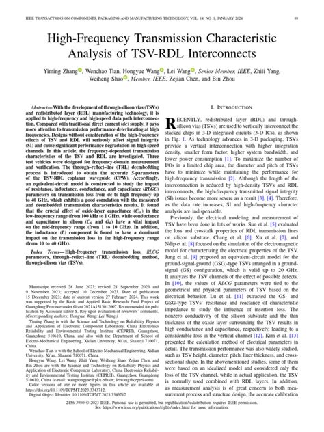 High Frequency Transmission Characteristic Analysis Of Tsv Rdl Interconnects Pdf Inductance