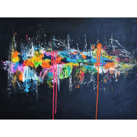 Tableau Abstrait Couleurs Vives Et Flashy Sur Fond Noir Peinture