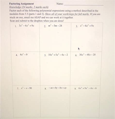 Solved Factoring Assignment Name Knowledge 24 Marks 2