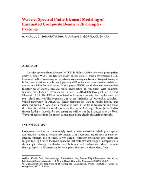 Pdf Wavelet Spectral Finite Element Modeling Of Laminated Composite Beams With Complex Features