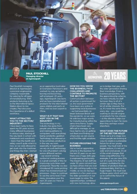 Unltd Business Feature Celebrating 20 Years In Business Agemaspark
