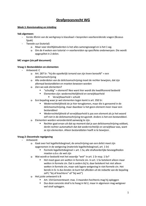 Strafprocesrecht 1 Wg Werkgroepen Van Het Vak Strafprocesrecht I