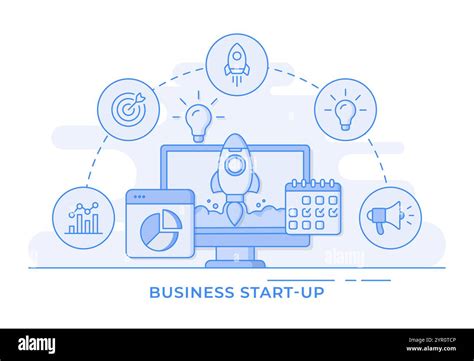 Startup Business Project Thin Line Flat Vector Illustration Infographic Business Development