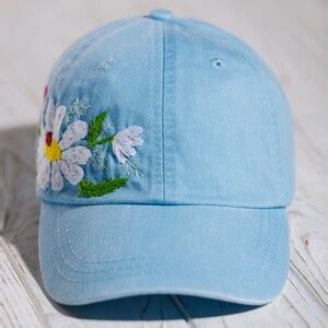 Cotton Cap With Hand Embroidered Chamomile Thistle Embroidery Design