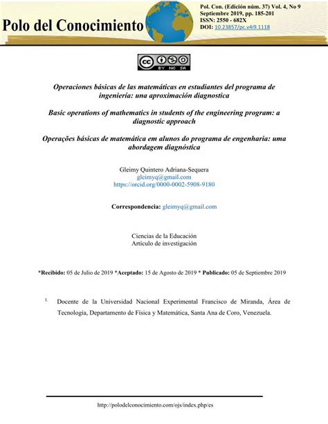 PDF Operaciones básicas de las matemáticas en estudiantes del académico de los