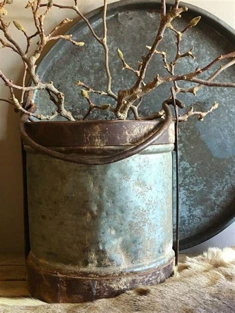 Rustic Home Design Metal Bucket With Branches Rustic Metalware