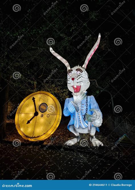 White Rabbit From Alice In Wonderland With A Giant Light Clock Editorial Photo Image Of
