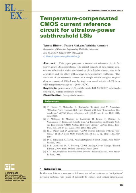 Pdf Temperature Compensated Cmos Current Reference Circuit For Ultralow Power Subthreshold Lsis