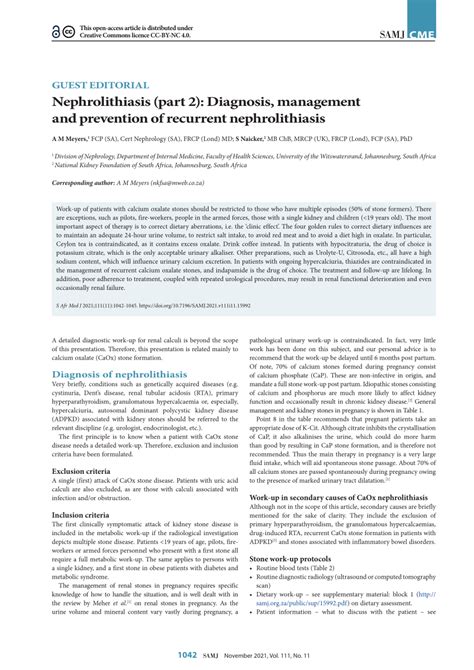 Pdf Nephrolithiasis Part 2 Diagnosis Management And Prevention Of