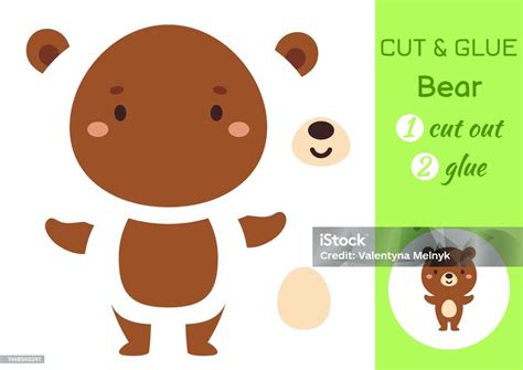 종이 작은 곰을 자르고 붙입니다 어린이 공예 활동 페이지 미취학 아동을위한 교육 게임 Diy 워크 시트 어린이 예술 게임 및 활동 퍼즐 벡터 스톡 일러스트 0명에 대한 스톡