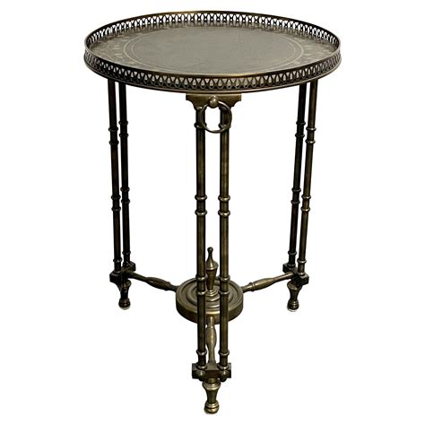 Pair Of Metal Faux Bamboo Round Glass Top Low Side End Tables Hollywood
