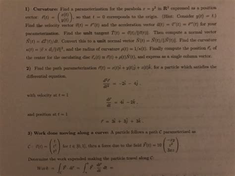 Solved Curvature Find A Parameterization For The Parabola