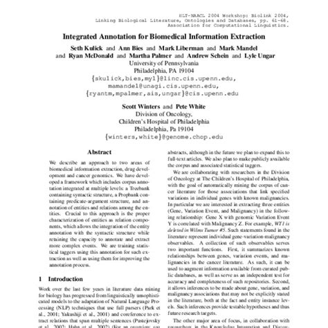Integrated Annotation For Biomedical Information Extraction Acl Anthology
