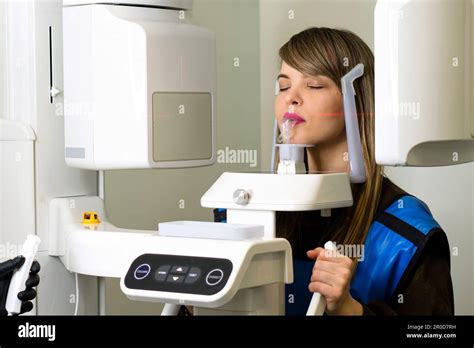 Female Patient Having Computer Tomography Of Jaw Circular Snapshot Of
