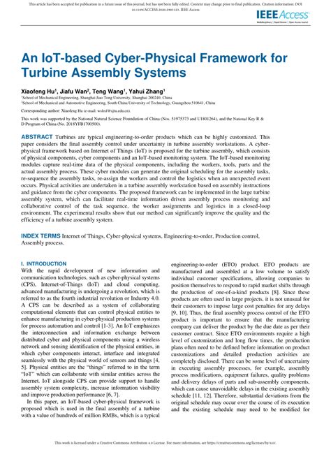 Pdf An Iot Based Cyber Physical Framework For Turbine Assembly Systems
