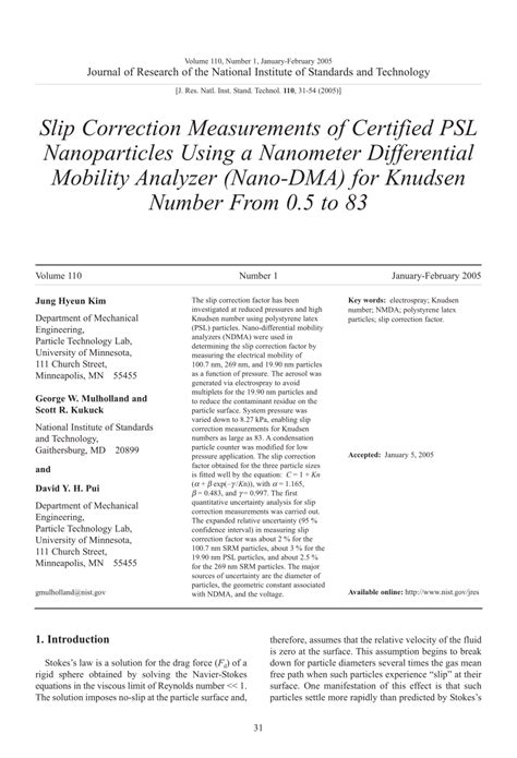 Pdf Slip Correction Measurements Of Certified Psl Nanoparticles Using