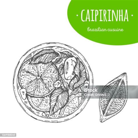 카이피리냐 상단 뷰 벡터 일러스트레이션 브라질 요리 선형 그래픽 카이피리냐에 대한 스톡 벡터 아트 및 기타 이미지 카이피리냐 고기 그릇 Istock