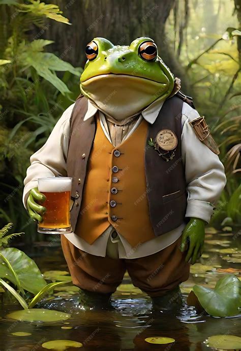 Premium Photo Charismatic Rotund Frog Tavern Keeper With Frothy Amber
