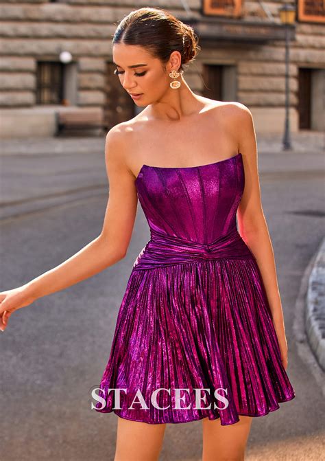 A Line Metallic Graduation Dress Square Neckline Shortmini With