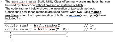 solved 4 the java lang math static utility class offers