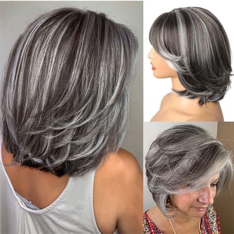 Leosa Short Bob Wig With Curtain Bangs For Women Pixie