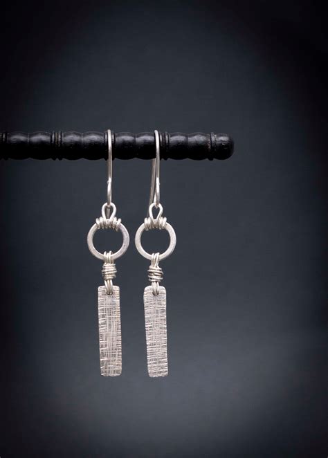 Silver Rectangle Earrings Everyday Silver Earrings Wire Wrapped
