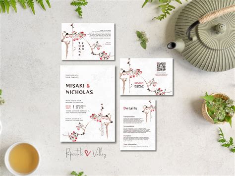 Japanese Sakura Template Wedding Set Minimalist Floral Editable