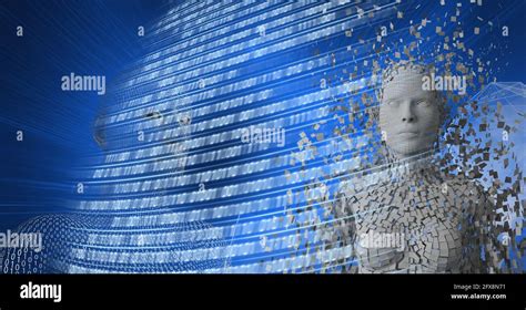 Composition Of Binary Coding Processing Over Exploding Human Busts And