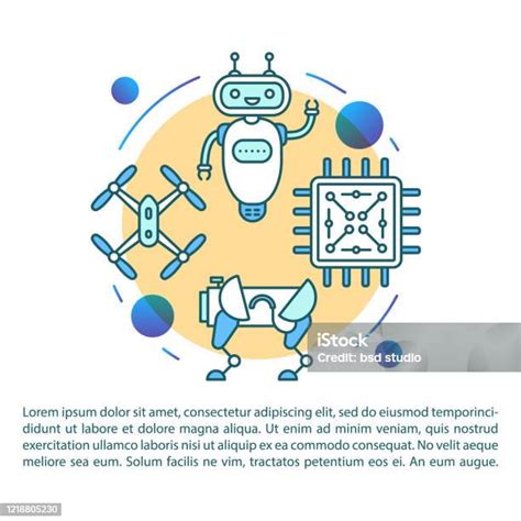 로봇 기술 기사 페이지 벡터 템플릿입니다 기계 공학 및 사이버 네틱스 브로셔 잡지 선형 아이콘소책자 디자인 요소 인쇄 디자인