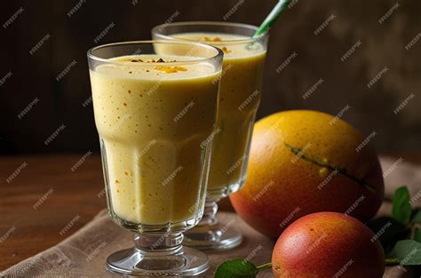 Mango Lassi Indian Drink Smoothie Beverage With Yogurt Premium Ai