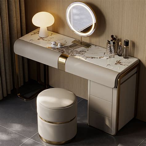 Modern Gray Makeup Table Set With Side Cabinet Vanity Table With