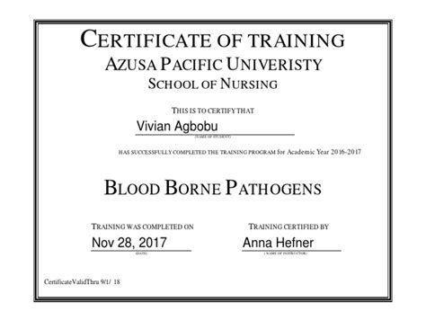 Bloodborne Pathogens Training Certificate Pdf