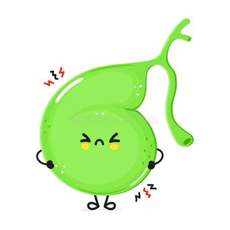 Cute Angry Gallbladder Character Vector Hand Drawn Cartoon Kawaii