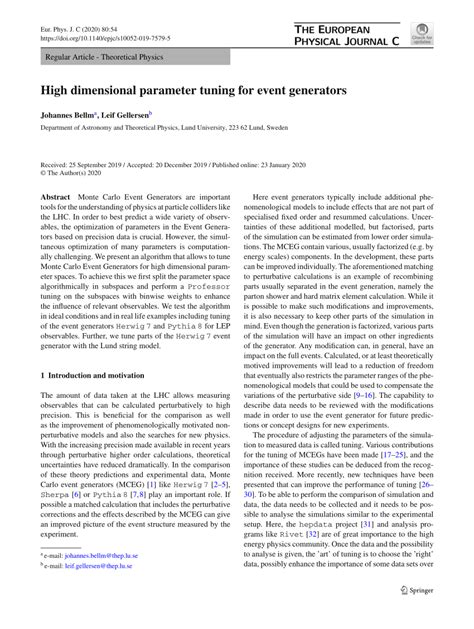 Pdf High Dimensional Parameter Tuning For Event Generators
