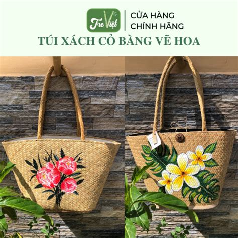 Giỏ Cỏ Bàng Đeo Vai To Vẽ Nhiều Mẫu