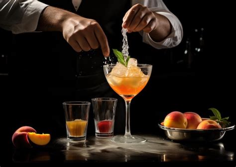 A Bartender Pouring Peach Schnapps Into A Sex On The Beach Cocktail