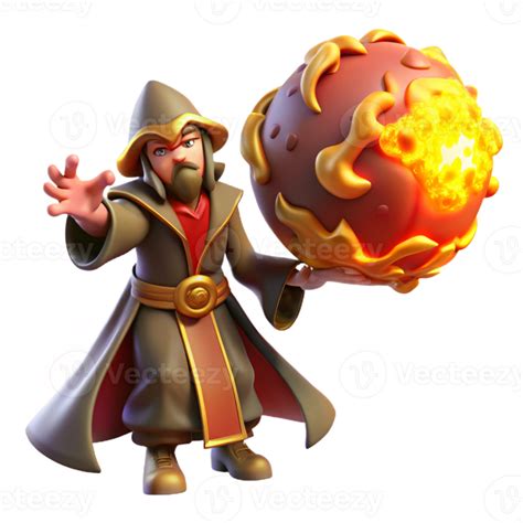 Dramatic Classic Wizard With Fireball 3d Render Genuine 56674645 Png