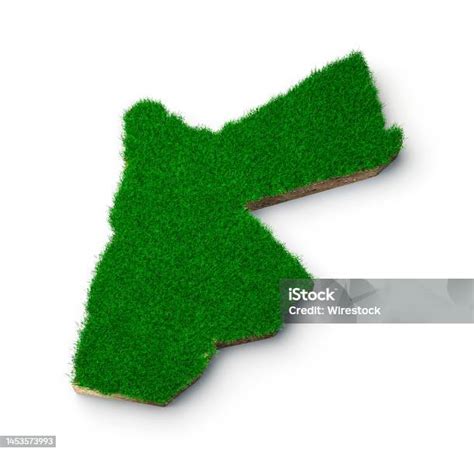흰색 배경에 푸른 잔디가 있는 요르단 지도 토양 토지 지질학 단면의 3d 렌더링 0명에 대한 스톡 사진 및 기타 이미지 0명