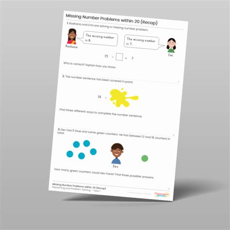 Year 1 Missing Number Problems Within 20 Recap Reasoning And Problem
