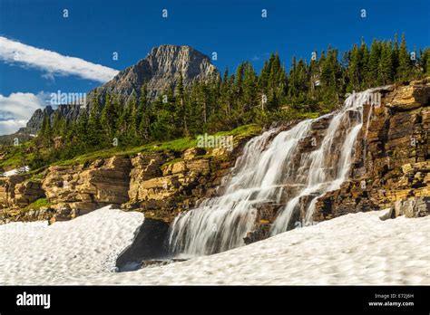 Cascading Waterfalls At Logan Pass In Glacier National Park Montana