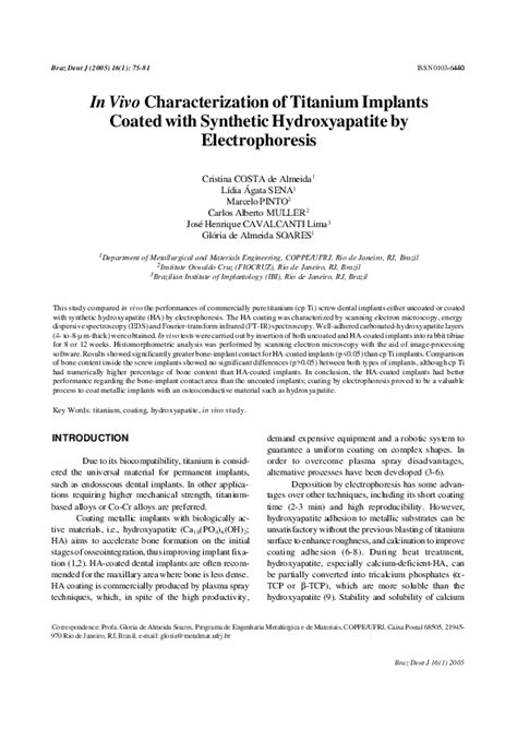 Pdf In Vivo Characterization Of Titanium Implants Coated With