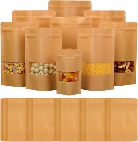 Kraftpapiertüten Braune Beutel Mit Sichtfenster Standbeutel aus Kraftpapier Anwendbar für Nüsse