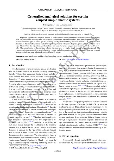 Pdf Generalized Analytical Solutions For Certain Coupled Simple Chaotic Systems