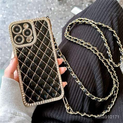 女款皮質 輕奢 菱格 斜挎鏈條 掛繩手機殼 背帶 Iphone 14 13 12 11 Pro Max防摔 掛繩殻 蝦皮購物