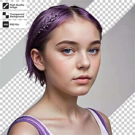 A Girl With Purple Hair And A Purple Hair Clip That Says The Word