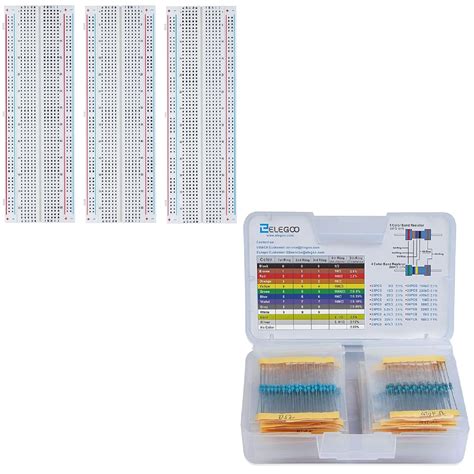 ELEGOO 3pcs Breadboard 830 Point ELEGOO 17 Values 1 Resistor Kit